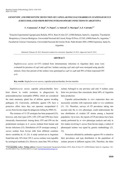 Pdf Genotypic And Phenotypic Detection Of Capsular Polysaccharides In Staphylococcus Aureus