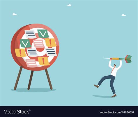 man throws dart at dart board with task notes vector image
