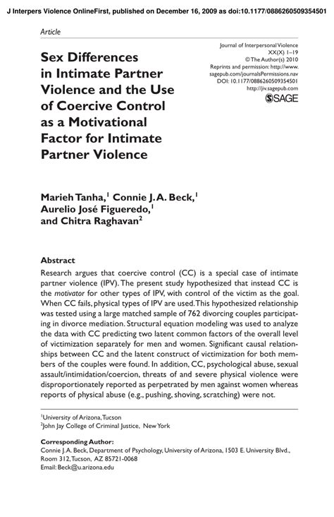 Pdf Sex Differences In Intimate Partner Violence And The Use Of