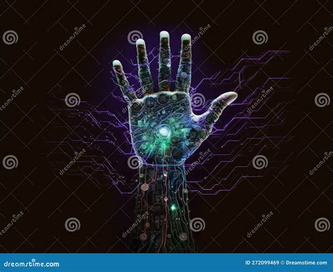 Cyber Mano Con Microchip E Microcircuiti In Neon Che Brillano Per Un Servizio Informatico