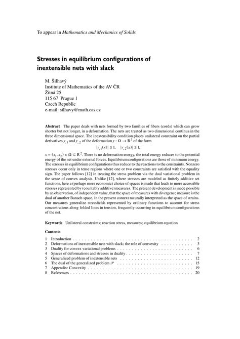Pdf Stresses In Equilibrium Configurations Of Inextensible Nets With