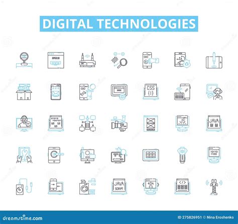 Digital Technologies Linear Icons Set Innovation Automation