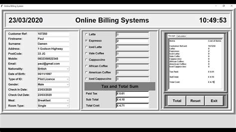 Overview Of Online Billing System With Tab Control Developed In Python