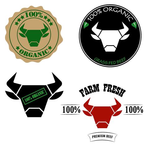 Organic Grass Fed Fresh Farm Premium Beef Logos Or Labels With Bull