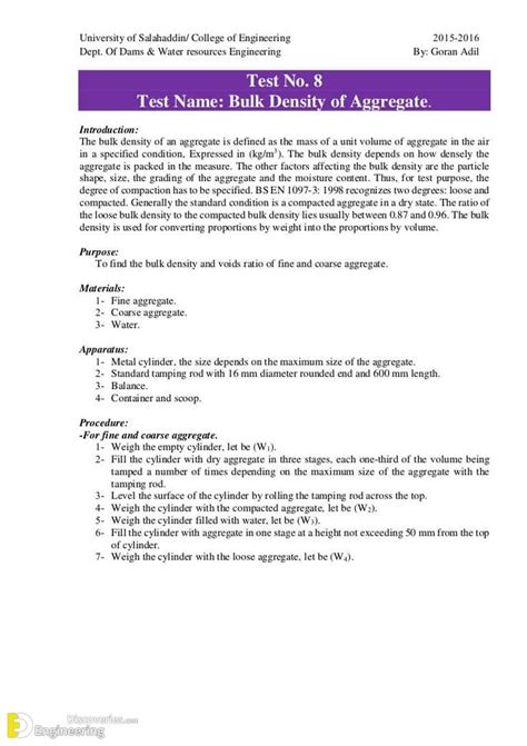 Bulk Density Of Aggregates Engineering Discoveries