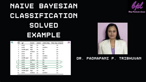 Naive Bayesian Classification Solved Example - YouTube