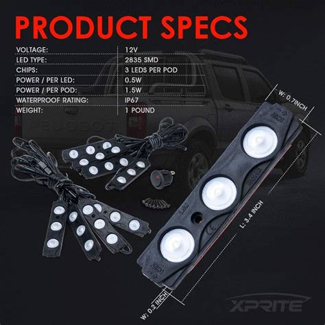Waterproof Rock Lights Aaiwa Led Truck Bed Lights Kit 8 Pods 24 Leds
