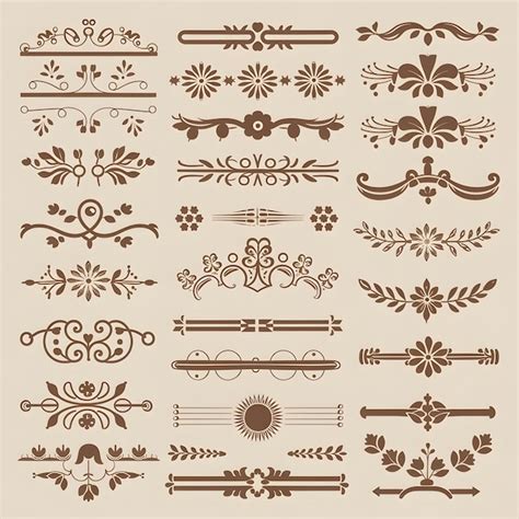 Luxury Tan Color Ornate Design Elements Decorative Borders Dividers Floral Geometric Motif