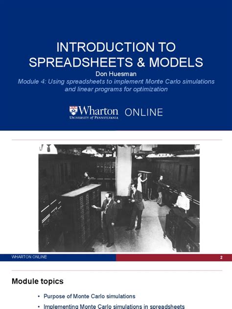 Module 4 Introduction To Spreadsheets Models V2 Pdf Monte Carlo