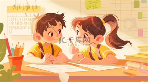 同学之间互相学习探讨插画图片 千库网