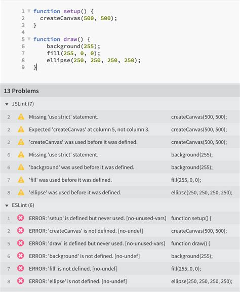 Error Indicators For Working Code Using P5js · Issue 14204 · Adobe