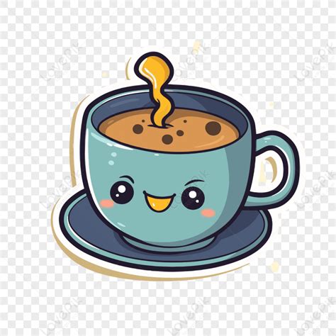 노란색에 귀여운 커피 스티커 컵 일러스트 벡터자바 커피식기 Png 일러스트 무료 다운로드 Lovepik