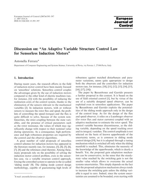 Pdf Discussion On An Adaptive Variable Structure Control Law For