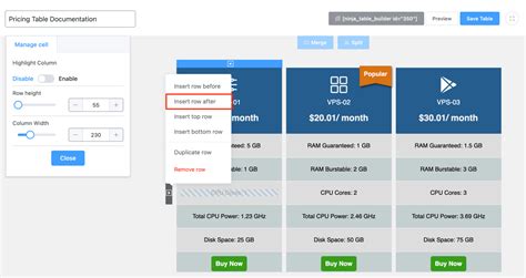 manage table cells in ninja tables drag and drop