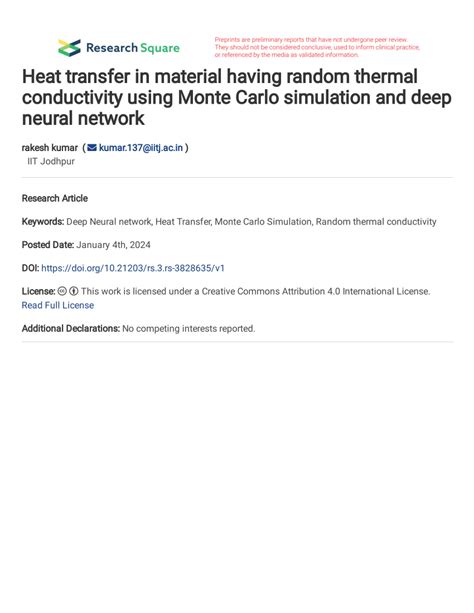 Pdf Heat Transfer In Material Having Random Thermal Conductivity Using Monte Carlo Simulation