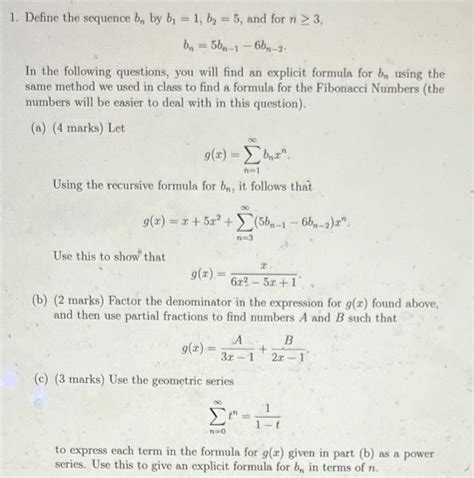 solved 1 define the sequence bn by b1 1 b2 5 and for n≥3