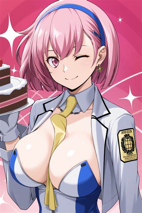 Rickykeigo Super Robot Wars Super Robot Wars Dd Highres 1girl Blue Dress Breasts Cake