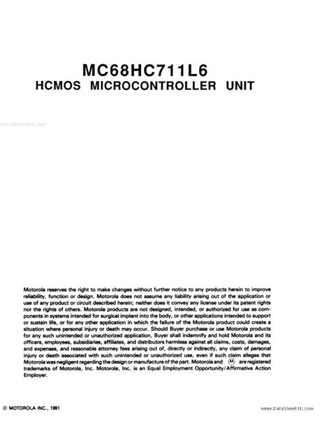 Mc68hc11l6 Hcmos Microcontroller Unit Motorola