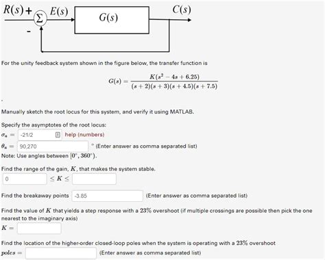 solved r s e s g s c s for the unity feedback system