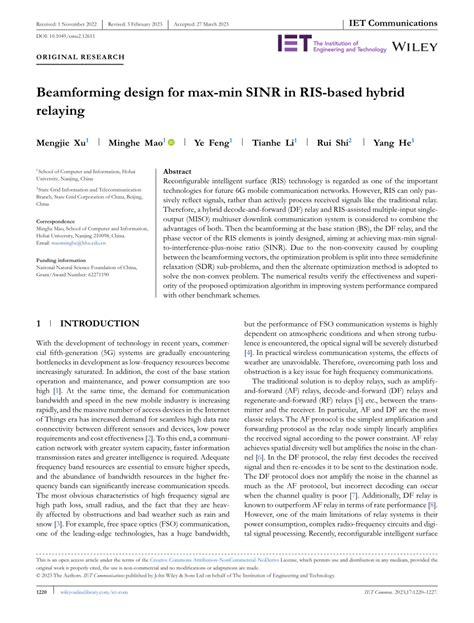 Pdf Beamforming Design For Max‐min Sinr In Ris‐based Hybrid Relaying