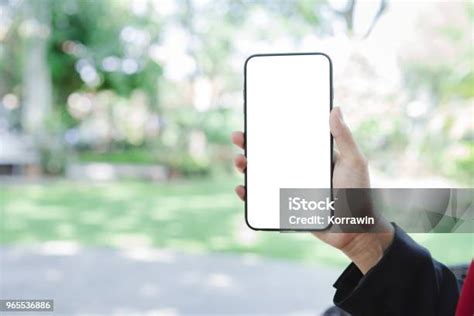 여자 손 스마트폰 이랑 정원 배경을 흐리게 녹색을 사용 하 여 빈 화면 그래픽 디스플레이 몽타주에 대 한 휴대 전화입니다 개념에 대한 스톡 사진 및 기타 이미지 Istock