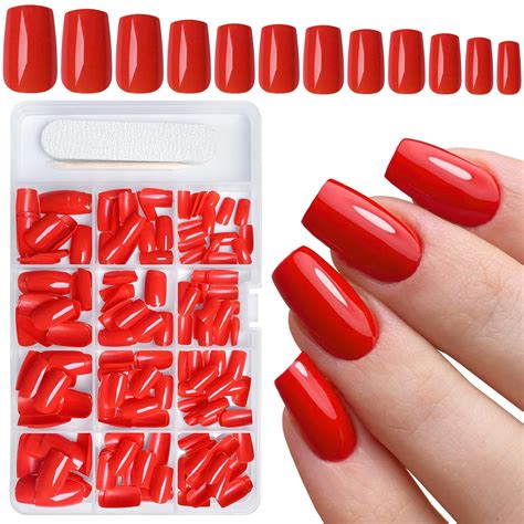 Addfavor 240pcs Hot Red Press On Nails Medium Square Fake