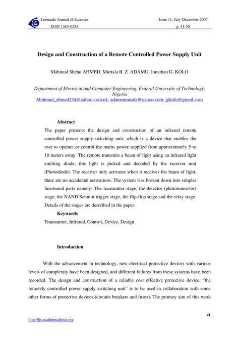 PDF Design And Construction Of A Remote Controlled Power Supply Unit
