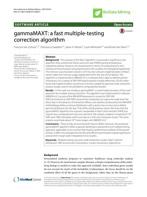 Pdf Gammamaxt A Fast Multiple Testing Correction Algorithm