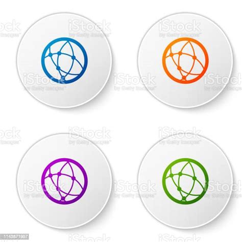 컬러 글로벌 기술 또는 소셜 네트워크 아이콘 흰색 배경에 고립 원 버튼의 색상 아이콘을 설정 합니다 벡터 일러스트 가리기에 대한 스톡 벡터 아트 및 기타 이미지 Istock