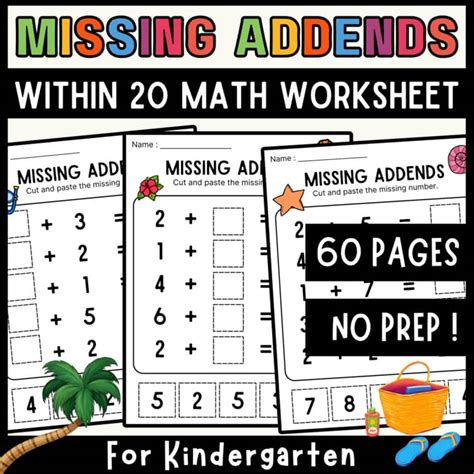 Summer Missing Addends Kindergarten Fun Math Worksheet By Pride Colorful