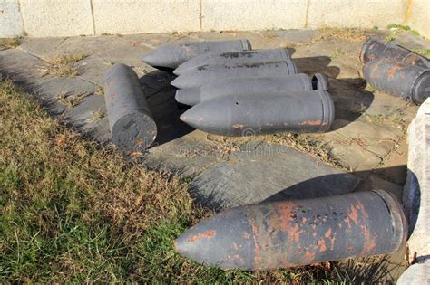 Old Decommissioned Artillery Shells On The Ground At Fort Hancock Sandy Hook Nj Editorial