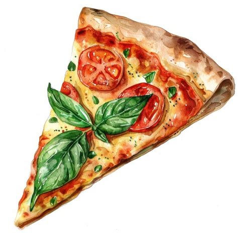 Delicious Watercolor Pizza Slice Premium Ai Generated Image