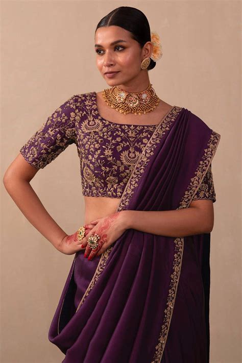 Silk Dark Purple Embroidered Light Weight Saree Sarv179483