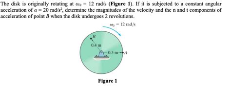 Solved The Disk Is Originally Rotating At ω0 12rad S Figure