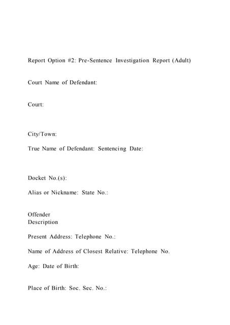 Report Option 2 Pre Sentence Investigation Report Adult Pdf