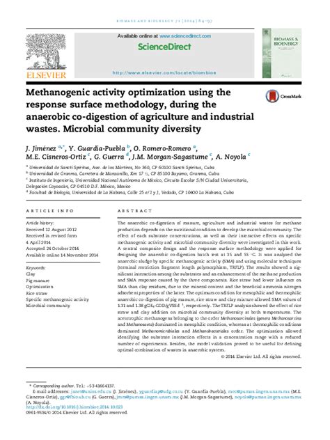 Pdf Methanogenic Activity Optimization Using The Response Surface Methodology During The