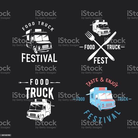 벡터 일러스트 레이 션의 길거리 음식 트럭 그래픽 배지 설정 로고에 대한 스톡 벡터 아트 및 기타 이미지 로고 전통 페스티벌 즉석식 Istock