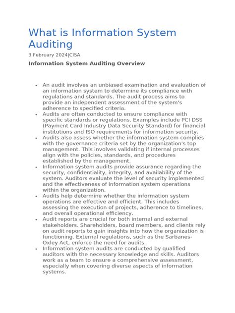 What Is Information System Auditing Pdf Audit Regulatory Compliance