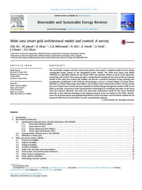 pdf wide area smart grid architectural model and control a survey
