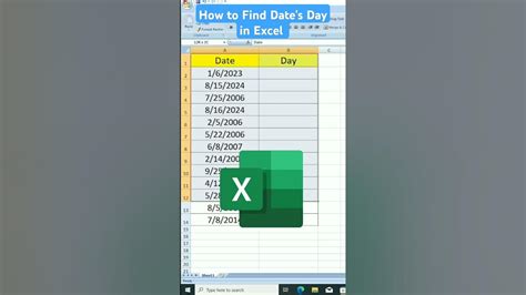 How To Find Dates Day In Excel 💯advance Excel😎shorts Excel Exceltips Computer