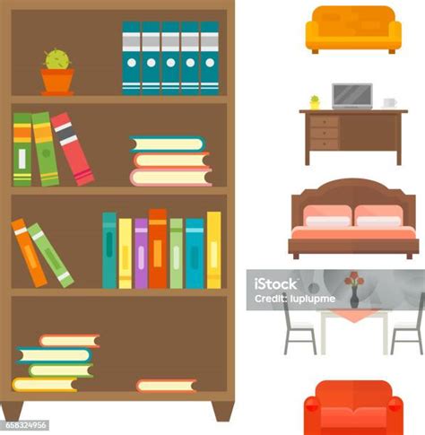가구 홈 인테리어 아이콘 설정 실내 캐비닛 인테리어 룸 도서관 사무실 책장 현대 화장실 실루엣 장식 벡터 일러스트 레이 션 0명에 대한 스톡 벡터 아트 및 기타 이미지