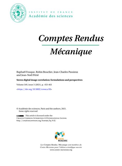Pdf Stereo Digital Image Correlation Formulations And Perspectives