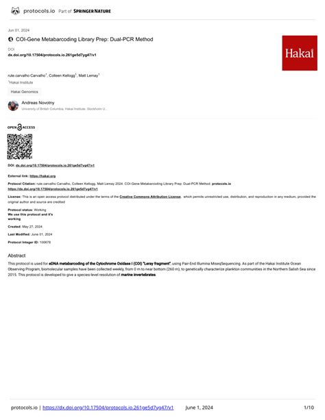 Pdf Coi Gene Metabarcoding Library Prep Dual Pcr Method V1