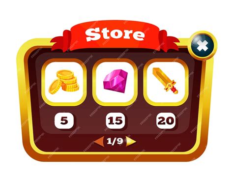 컴퓨터 게임 인터페이스 요소 2d 게임에 대한 버튼이 있는 메뉴 패널을 가진 게임 팝업 창 향상된 스킬을 가진 스토어 게임 Ui 키트 사용자 인터페이스 터 프리미엄 벡터