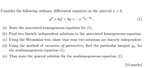 Solved Consider The Following Ordinary Differential Equation