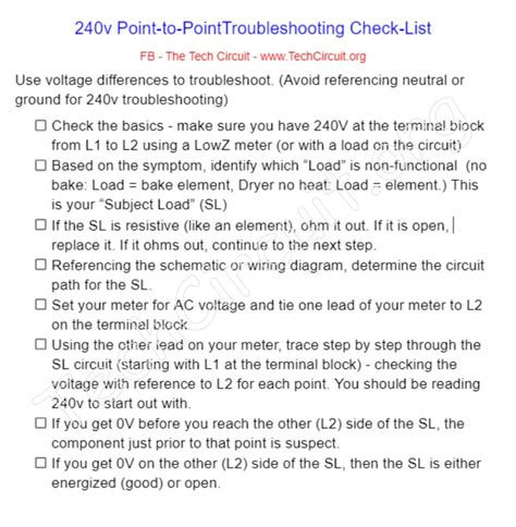 240v Point To Point Troubleshooting Cheat Sheet The Tech Circuit™