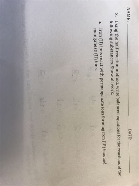 Solved Name Date 3 Using The Half Reaction Nethod Write