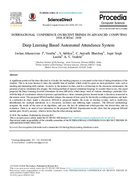 pdf deep learning based automated attendance system