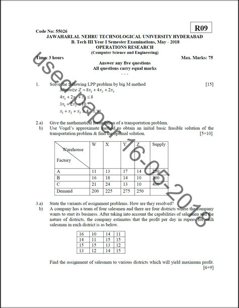 Jntuh Btech Operations Research May 2018 Question Paper University