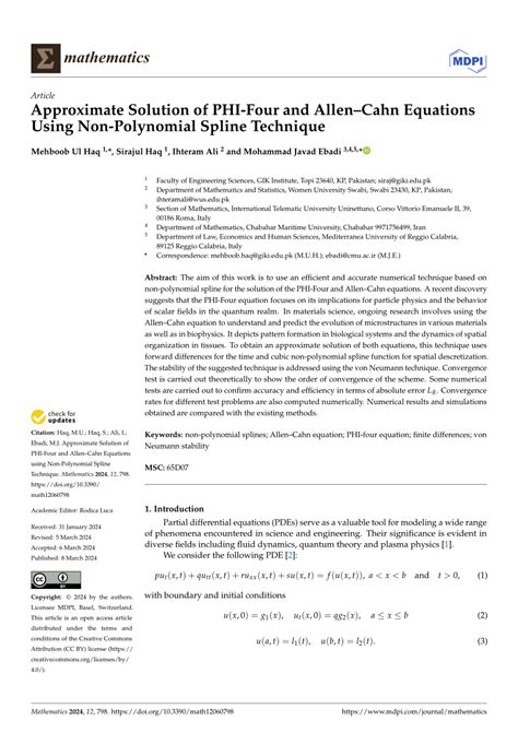 Pdf Approximate Solution Of Phi Four And Allen Cahn Equations Using Non Polynomial Spline
